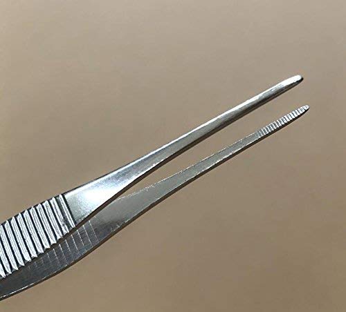 2 PCS 4 Inch Professional Stainless Steel Dental Straight Forceps and Curved Tip Tweezers Multifunction Eyebrow Cosmetic Tools DIY Accessories Extractor Clamp