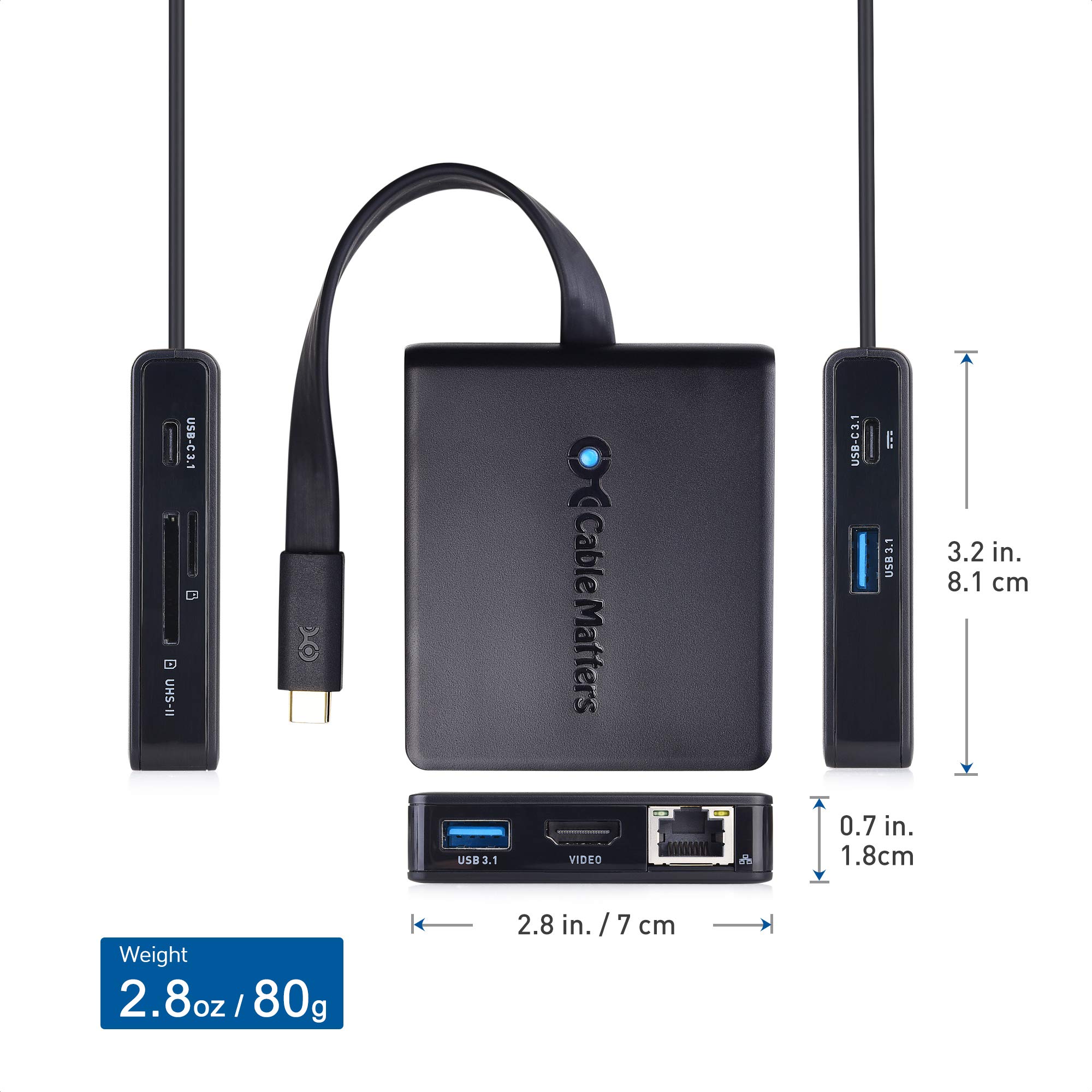 Cable Matters USB C Hub with 4K HDMI, 80W Charging, UHS-II Card Reader, 4X USB, and Gigabit Ethernet - USB-C and Thunderbolt 4 / USB4 / Thunderbolt 3 Port Compatible with MacBook Pro, Dell XPS