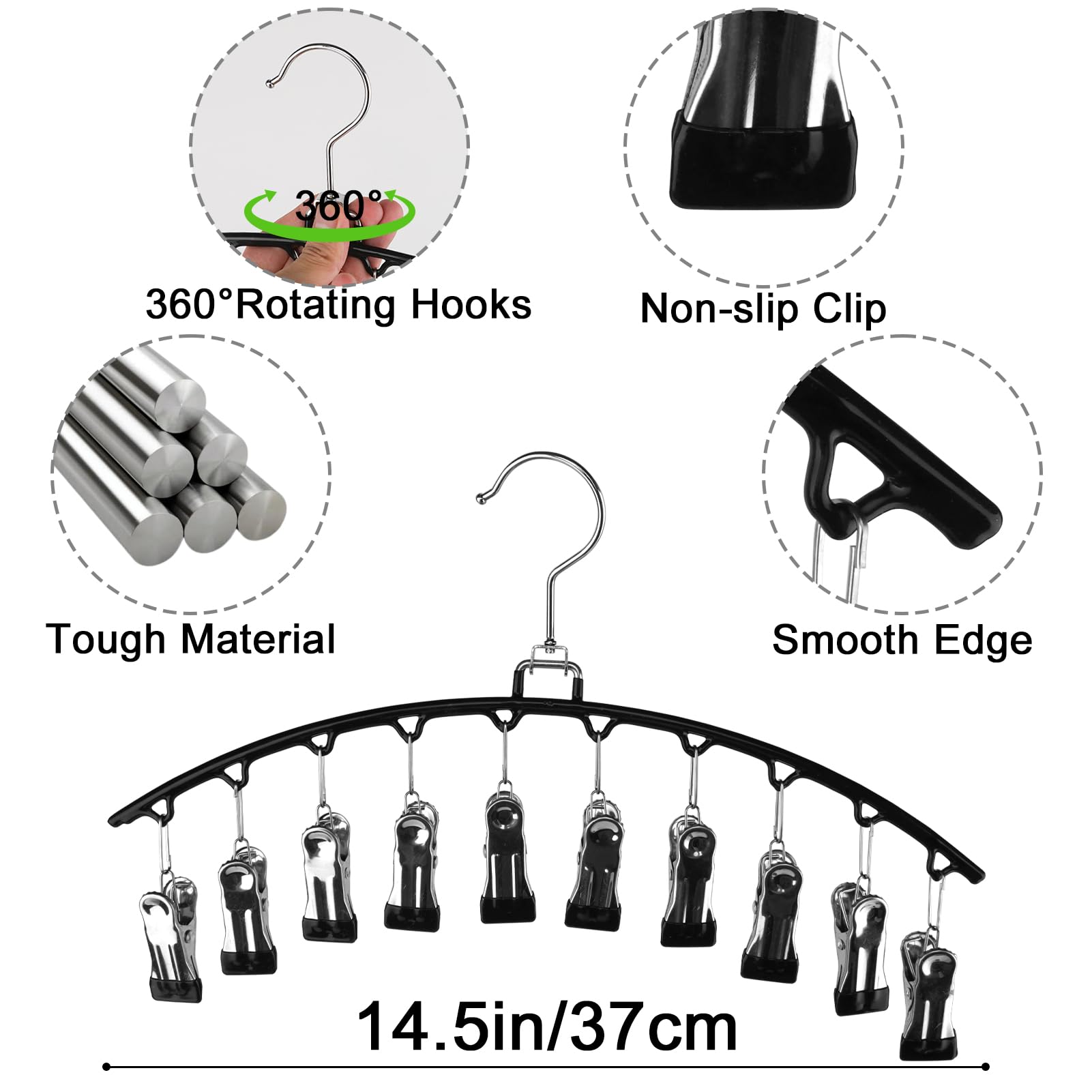 2 Pack/10 Clips Legging Organizer for Closet Space Saving Hanging Closet Organizer with 360°Swivel Hook Multi-Function Clothes Hangers for Leggings, Pants,Jeans,Skirts,Hats,Scarves,Socks