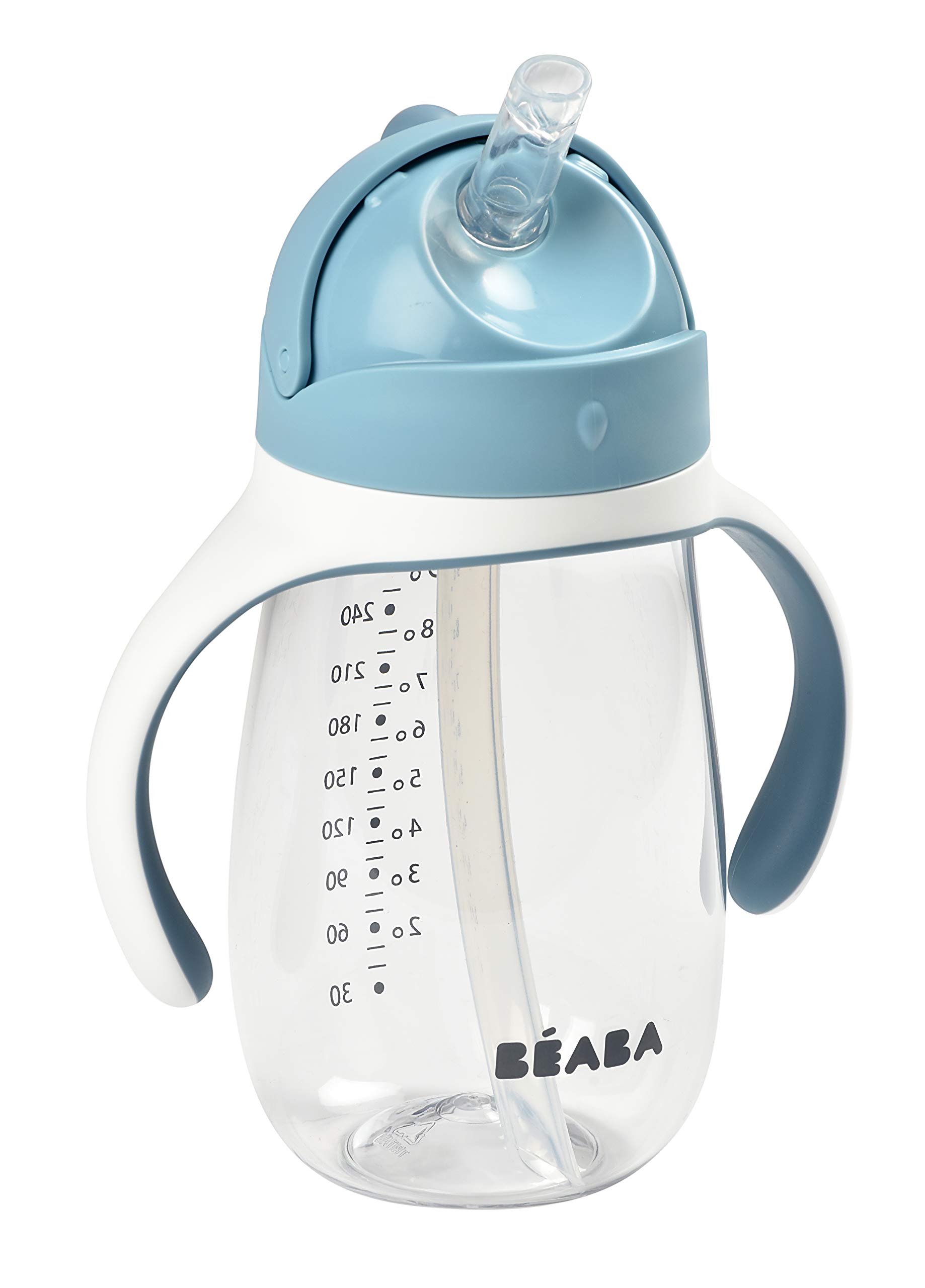 BEABA Straw Sippy Cup, Toddler Baby Straw Cup with Removable Handles, Leak and Spill Proof, BPA Phthalate Free, 8+ months, 10 oz, (Rain)
