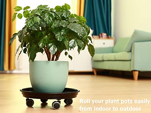 8-Pack Plastic Plant Caddy with PU Wheels 12" Heavy-Duty Rolling Plant Stand with Casters Plant Dolly Plant Roller Base Plant Pot Movers Plant Saucer with Wheels, Black