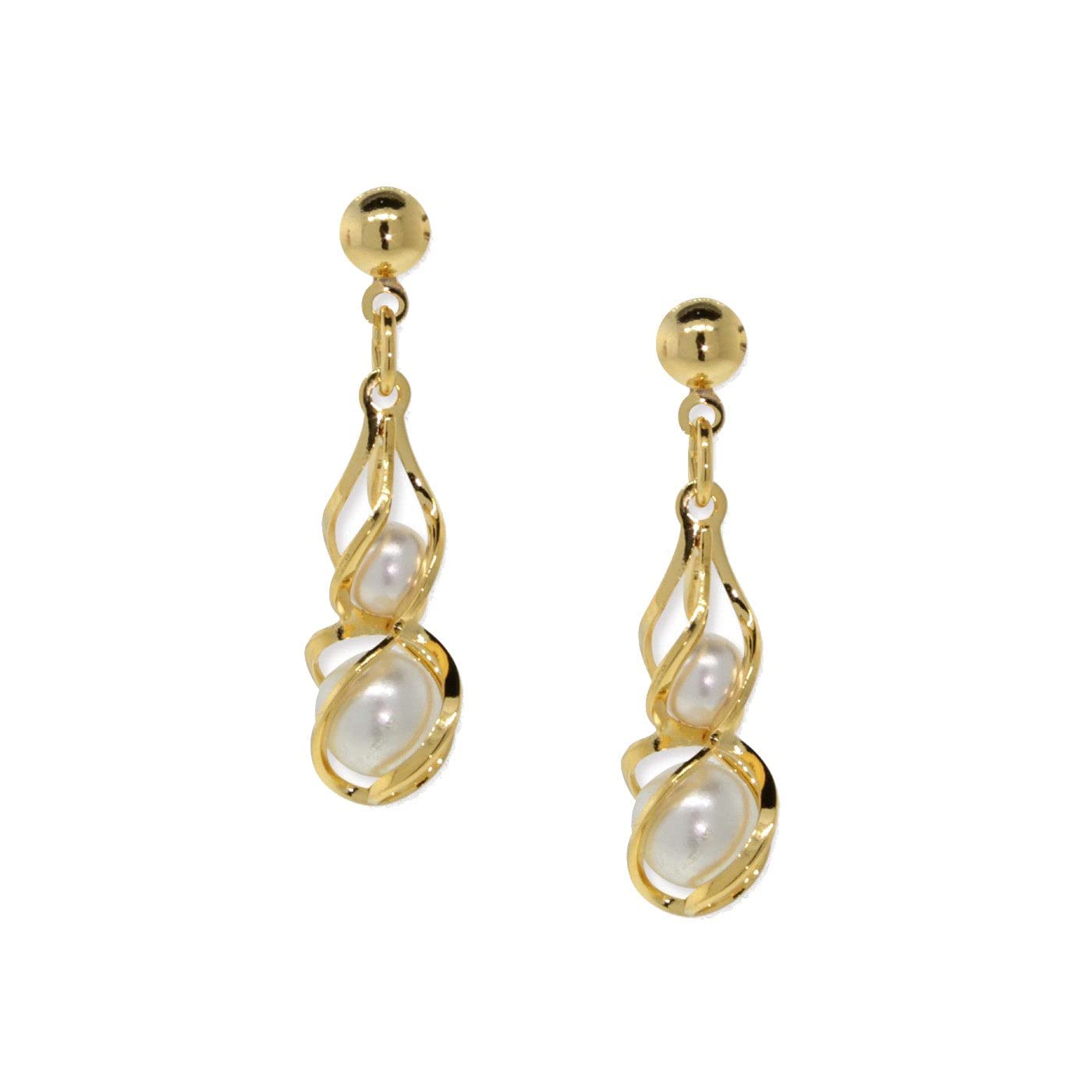 1928 Jewelry Women's Gold Tone Twisted Faux Pearl Post Drop Earrings