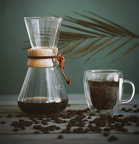 FIXTADE Clear Coffee Mugs Set of 2 - Double Wall Cups with Handle - Glass Tea Mugs Each 12 Ounces( 350ml)