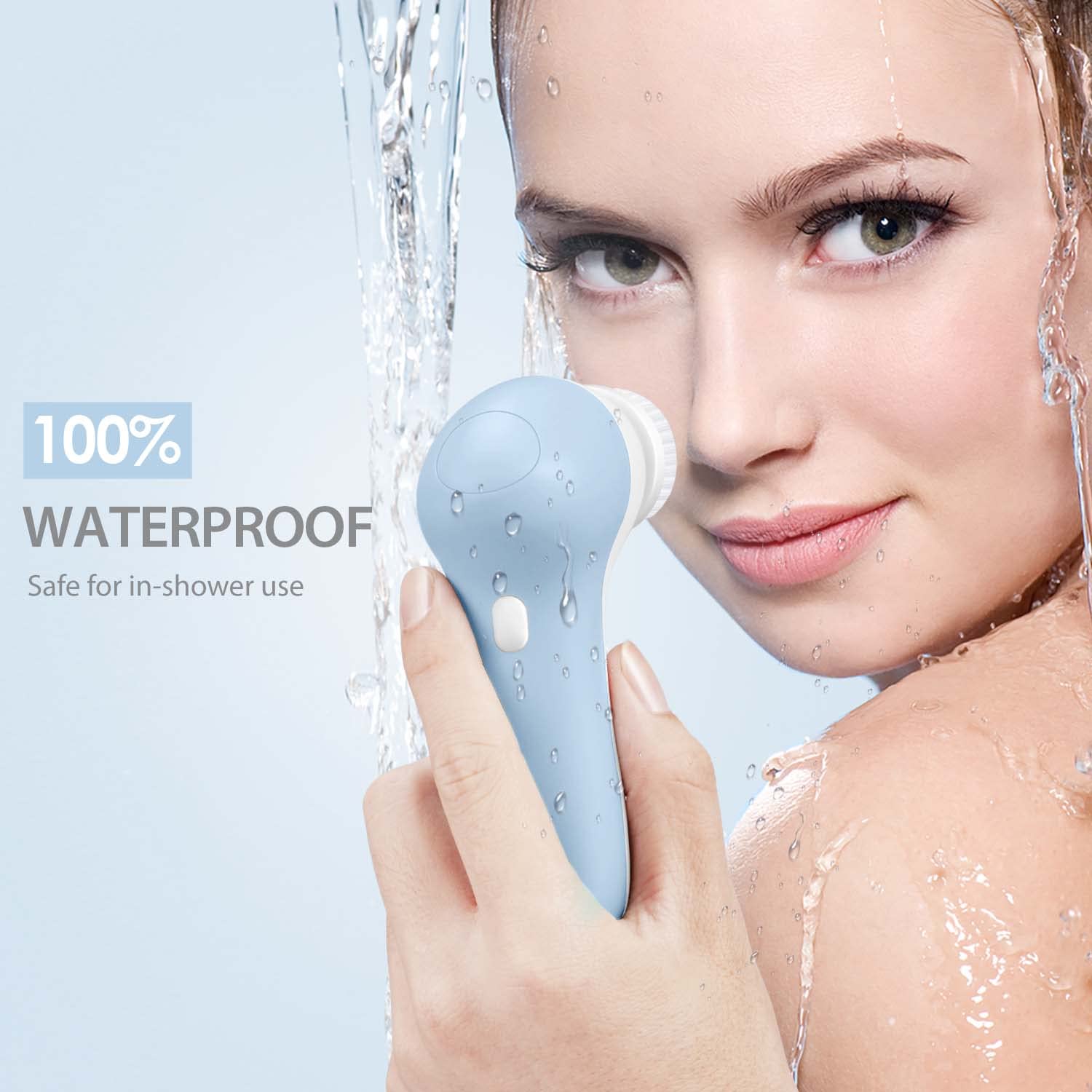 Waterproof Facial Cleansing Spin Brush Set with 3 Exfoliating Brush Heads - Rechargeable Face Scrubber Cleanser Brush by CLSEVXY - Face Brush for Gentle Exfoliation and Deep Scrubbing