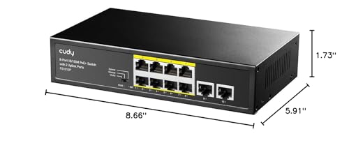 Cudy 8 Port PoE+ Switch with 2 Uplink Ports 120W, 8 10/100Mbps PoE+@120W, Extend/VLAN Mode, 802.3af, 802.3at Standard, Fanless, Watchdog, Plug and Play FS1010P