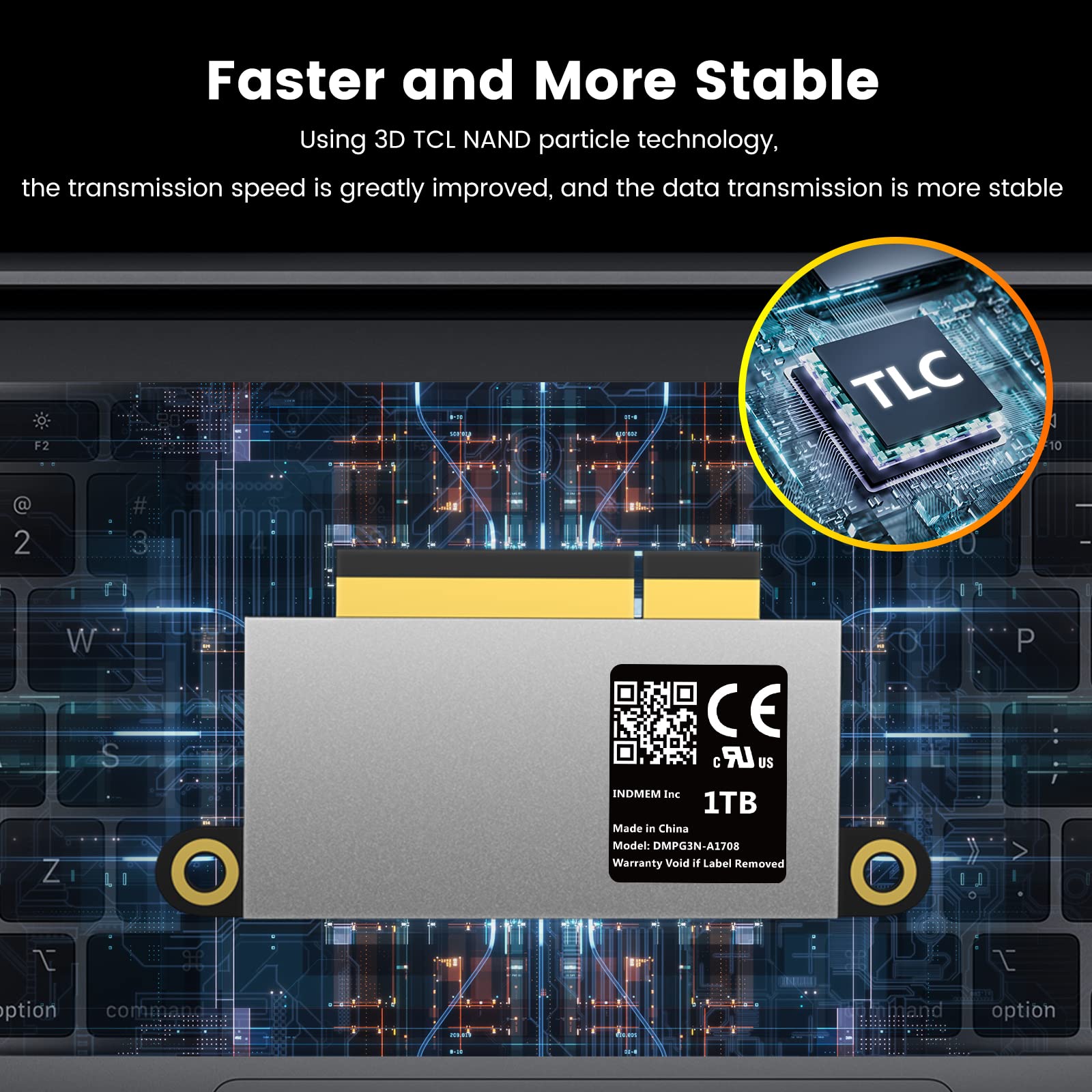 INDMEM NVMe PCle SSD 1TB 3D TLC Flash Hard Drive with Tools for Upgrade 2016 2017 13" MacBook PRO A1708(EMC 2978/3164 Non-Touch Bar Models(Late 2016-Mid 2017 Year)