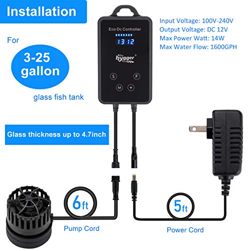 hygger Quiet Magnetic Aquarium Wave Maker, 1600GPH DC 12V Powerhead with Digital Led Display Controller, Submersible Water Inverter Circulation Pump for Fish Tank 3-25 Gallon