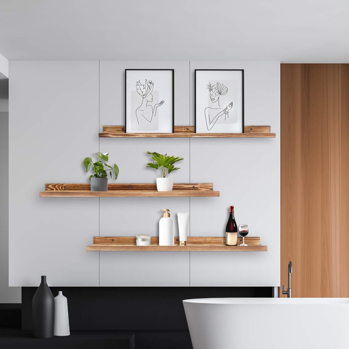 AZSKY Large Floating Shelves 36 Inch Wood Wall Mounted Set of 3 Floating Bookshelf Long Wooden Picture Ledge Shelf for Home Decoration