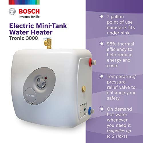 Bosch Electric Mini-Tank Water Heater Tronic 3000 T 7-Gallon (ES8) - Eliminate Time for Hot Water - Shelf, Wall or Floor Mounted