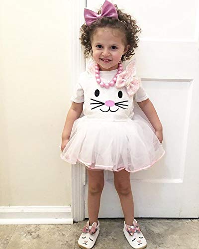 Infant Toddler Baby Girl Easter Outfits Sequin Rabbit Bunny Romper Tutu Dress Bow Halter Sleeveless Bodysuit Party Dresses (White, 18-24 Months)