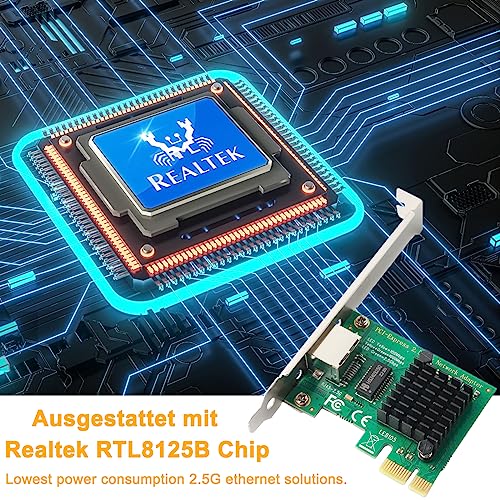2.5G Base-T PCIe Network Adapter, RTL8125B 2500/1000/100Mbps PCI Express Gigabit Ethernet Card RJ45 LAN Controller, Low Profile Bracket, Network Card for Gaming/Office, Support Windows 11/10 /8/8.1/7
