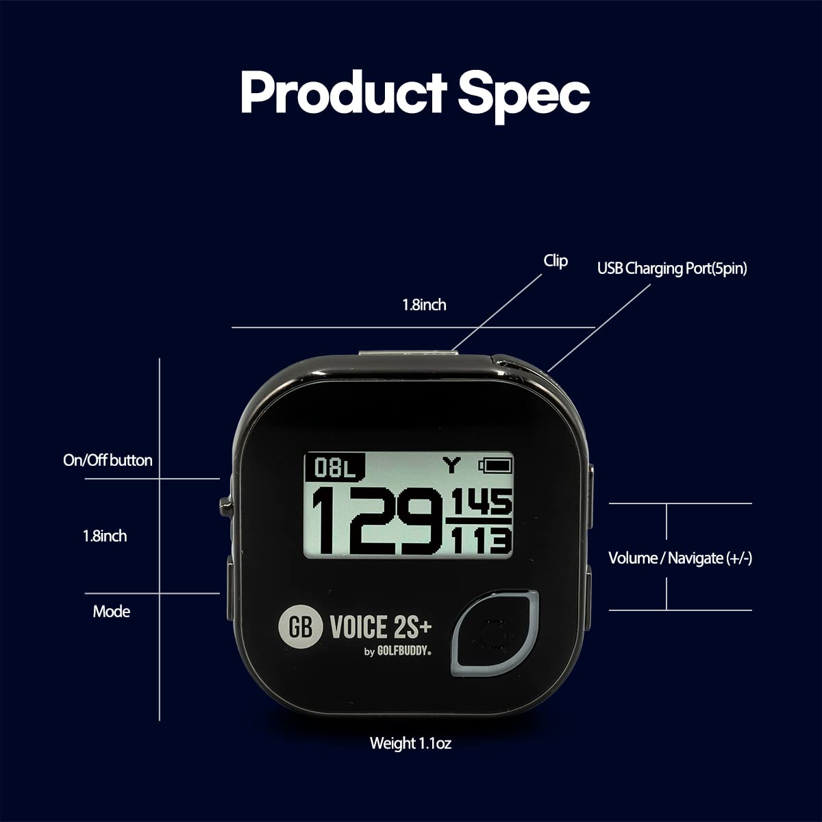 GOLFBUDDY Voice 2S+ Talking GPS Rangefinder, Clip on Hat Golf Navigation, Slope Mode on/Off, 18 Hours Battery Life, Shot Distance Measurement, Preloaded with 40,000 Courses Worldwide (Black)