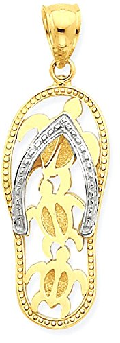 14K Two Tone Gold Triple Sea Turtle Hawaiian Flip Flop Necklace Beach Sandals Pendant Ocean Vacation Charm Only