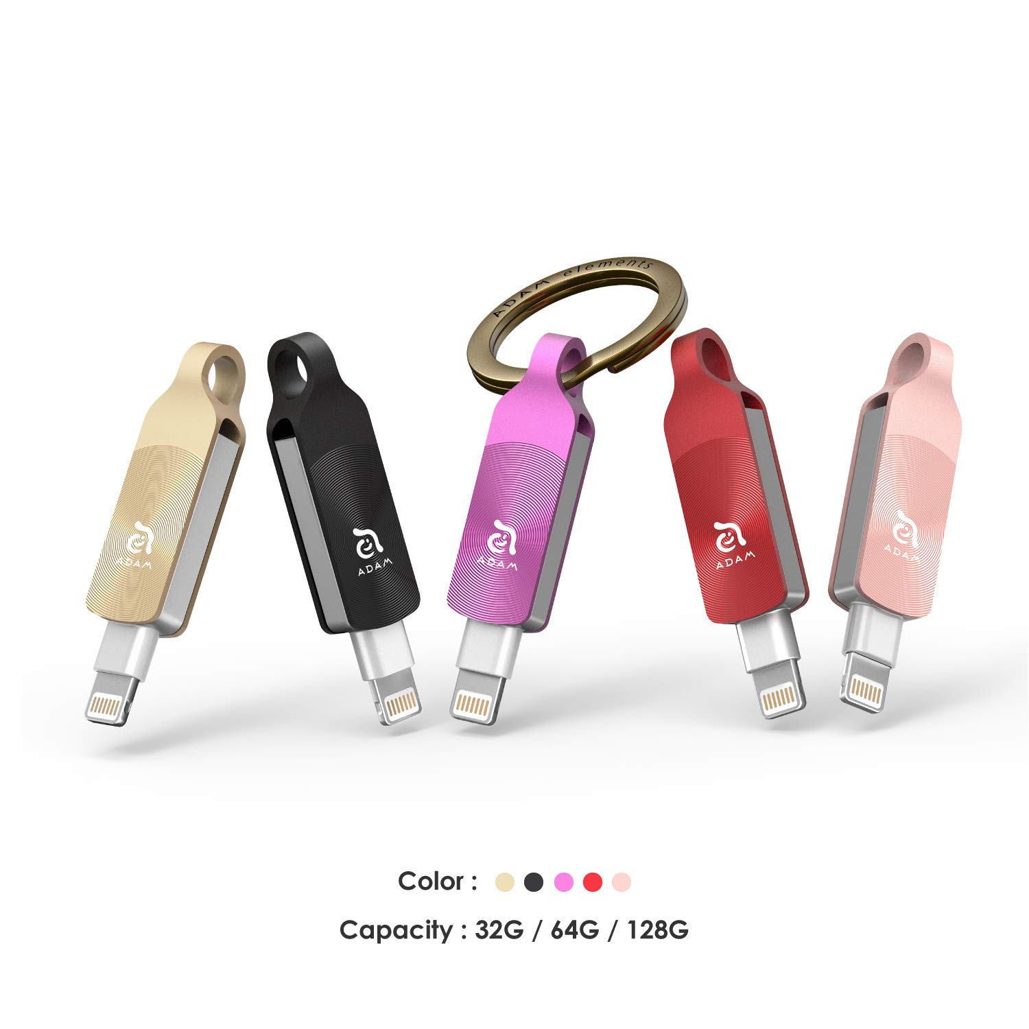 ADAM elements iKlips Duo+ 128GB MFi Certified Premium Flash Drive Compatible with iPad, iPhone (128GB, Adam Red)