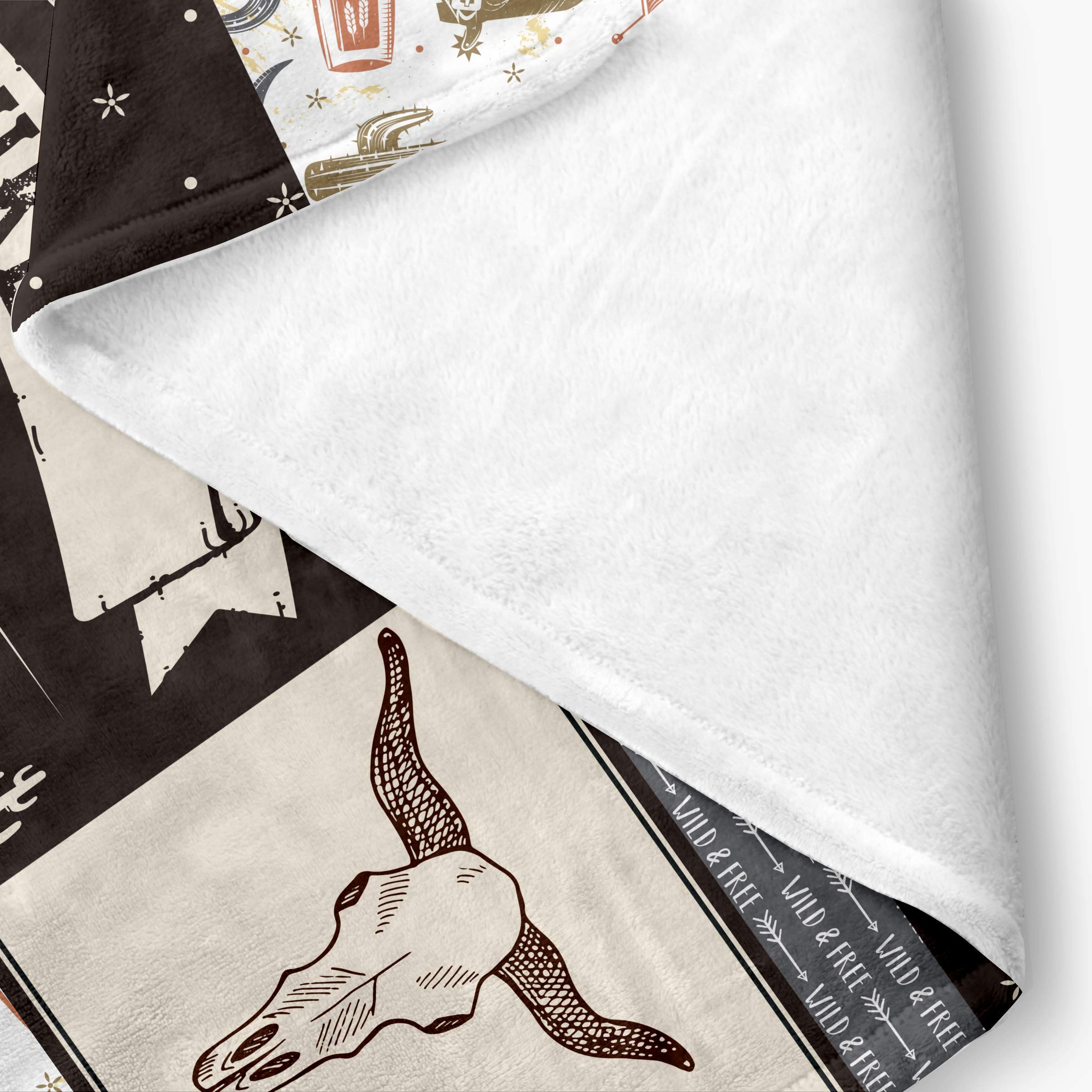 Personalized Western Cowboy Baby Blanket for Boys Lightweight Super Soft Minky Fleece (30" x 40", White on Back)