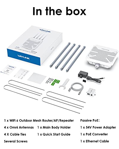AX1800 WiFi 6 Wireless Outdoor Access Point,WAVLINK Long Range Outdoor WiFi with PoE | Dual Band | Up to 128 Devices|IP67 Waterproof,Supports Mesh Extender/AP/Repeater for Farm,Courtyard,RV,Campsite