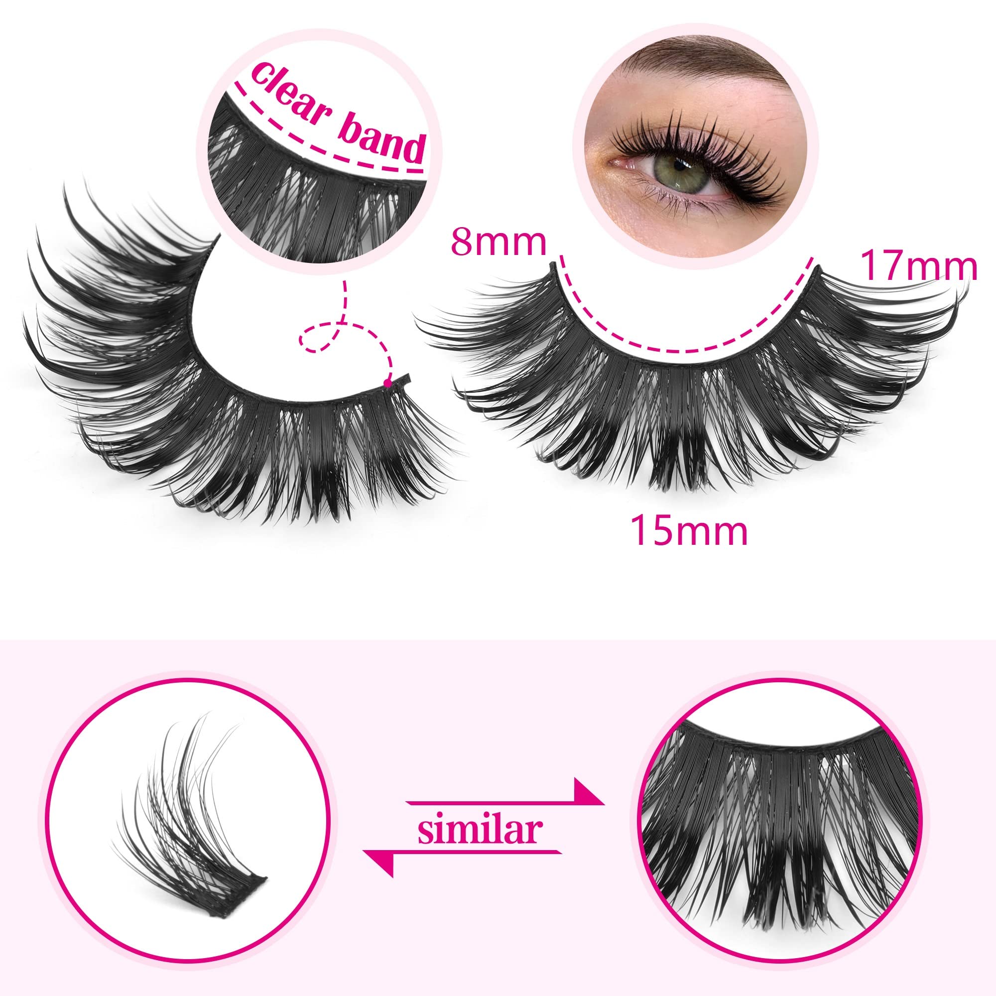17MM Wet Lashes Mink Fluffy False Eyelashes Manga Anime Cosplay Wet Natural Look Eyelashes Pack Wsipy D Curl Lashes That Look Like Extensions by Geeneiya
