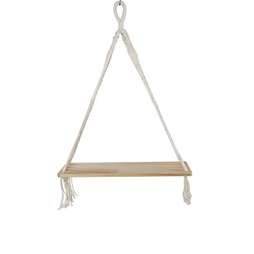 Flora Bunda Macrame Wall Hanging Shelf Indoor Plant Hanger Planter Rack Flower Pot Holder Wood Floating Shelf Organizer Hanger, Handmade Cotton Rope Boho Home Décor Wall Decor (with Wood Plate) 33”H