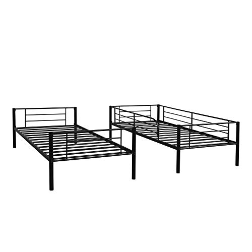 Harper & Bright Designs Twin Over Twin Metal Bunk Bed with Removable Ladder, Heavy Duty Bed Frame with Safety Guard Rails for Kids Teens Adults, Black