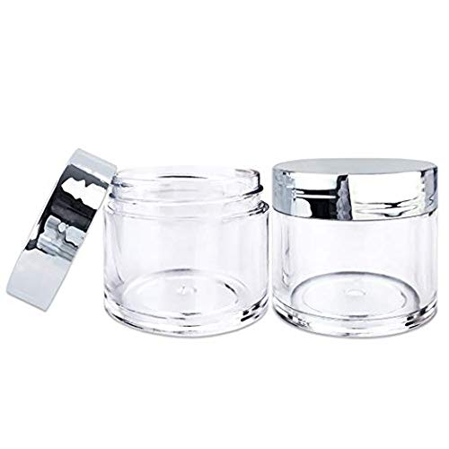 Beauticom 12 Piece 1 oz. USA Acrylic Round Clear Jars with Flat Top Lids for Creams, Lotion, Make Up, Cosmetics, Samples, Herbs, Ointment (12 Pieces Jars + Lids, Silver)