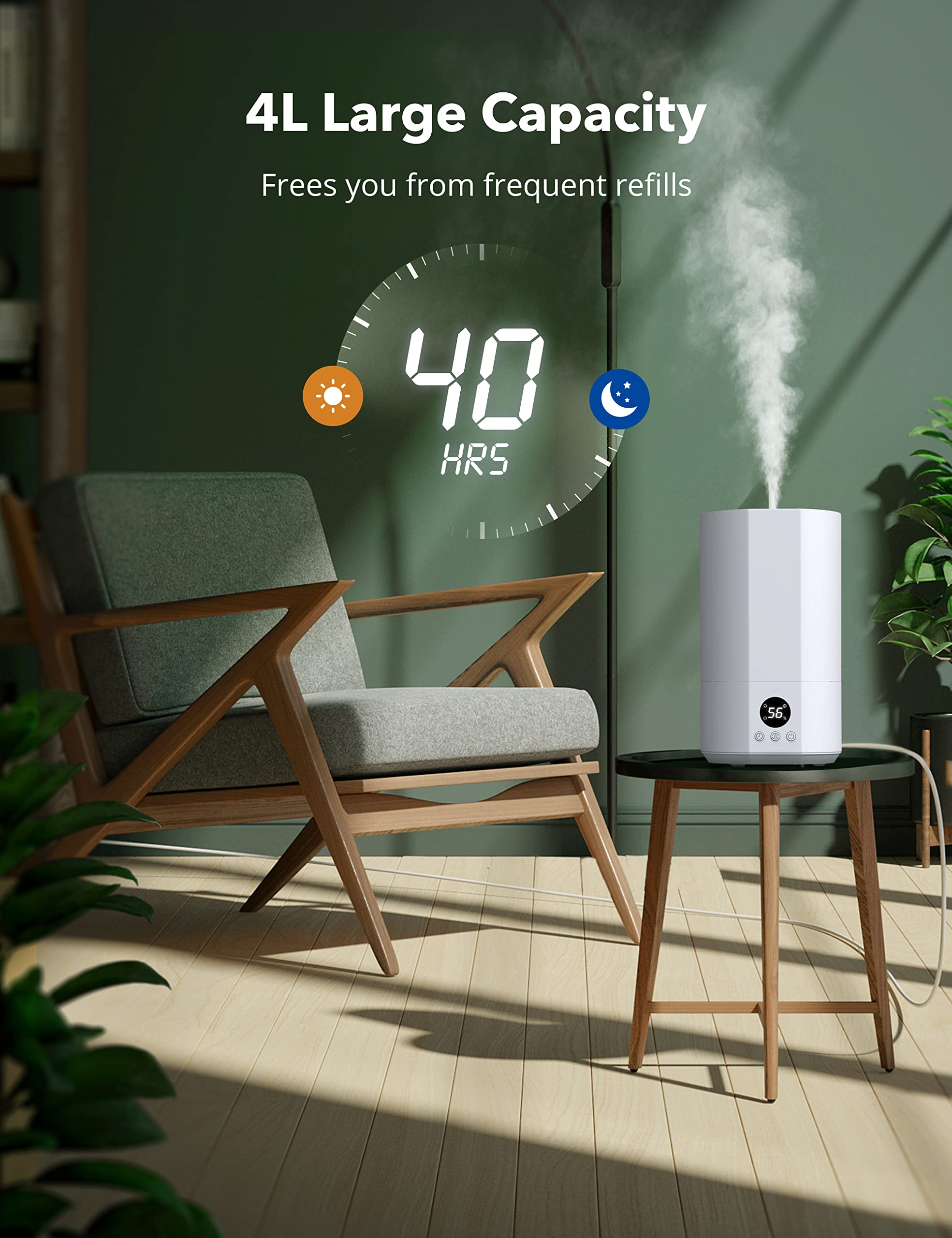 4L Top Fill Humidifiers for Bedroom, 25dB Quiet Ultrasonic Cool Mist Humidifiers with Auto Mode Mist Level, Adjustable 12H Timer for large Living Room Office Desk (White) Christmas