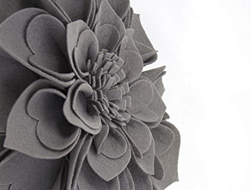 Fennco Styles Handmade 3D Heart-Shaped Petals Flower Decorative Throw Pillow Cover 13" Round - Slate Floral Pillow Case for Couch, Home Décor and Holiday, Housewarming Gift