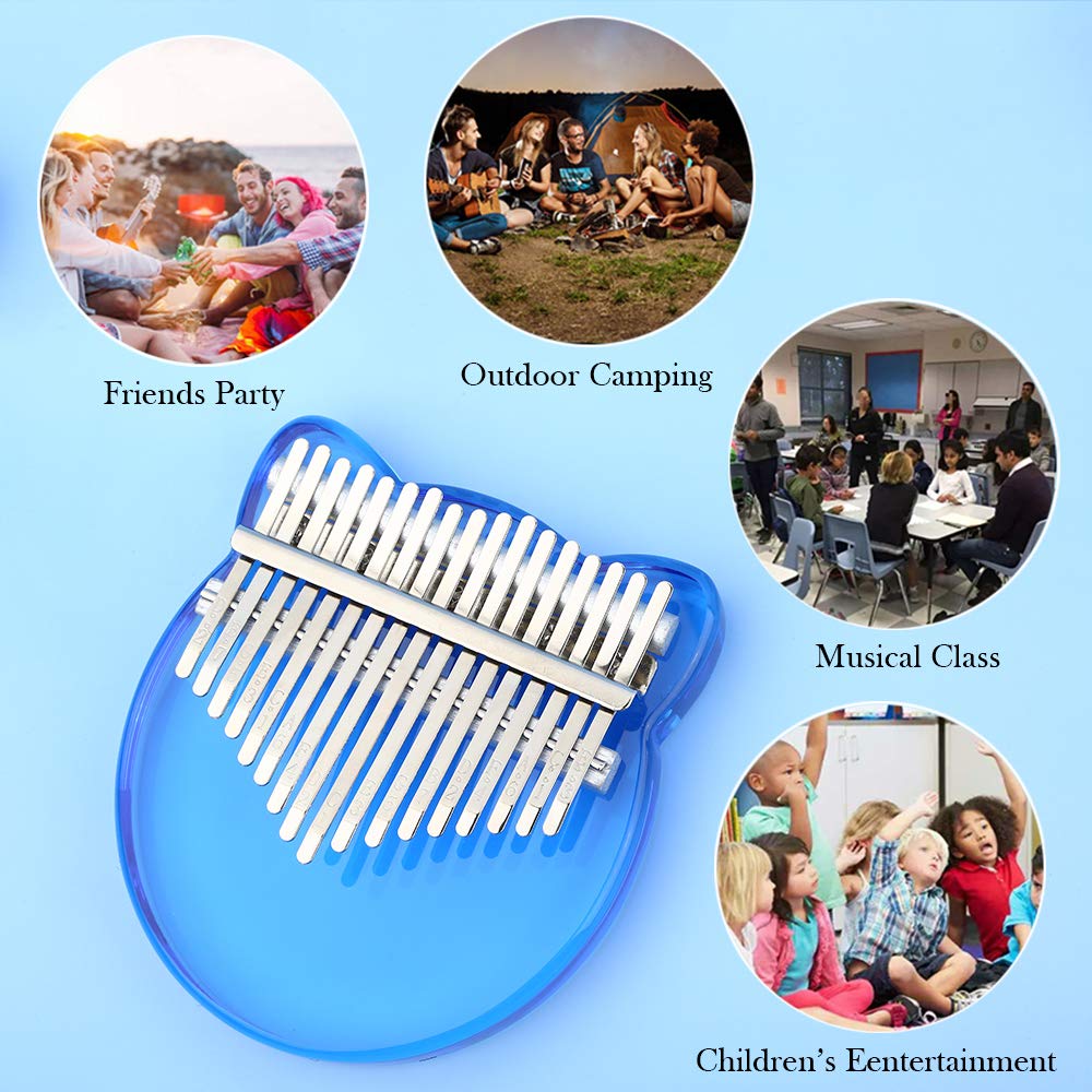 17-Key Kalimba Thumb Piano Portable Crystal Transparent ABS Mbira Keyboard Finger Piano Musical Instrument Performance (Blue)