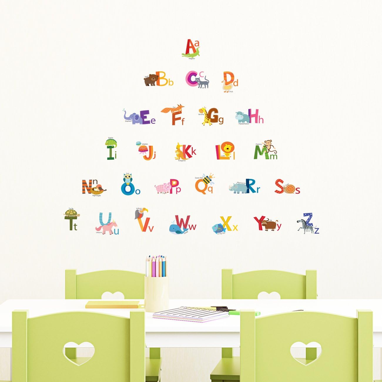 DECOWALL DS-8002 Animal Alphabet Kids Wall Stickers Wall Decals Peel and Stick Removable Wall Stickers for Kids Nursery Bedroom Living Room (Small) Decor