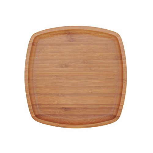 BambooMN 8" x 8" Organic Bamboo Decorative Display Table Top Tea Serving Tray Plate Holder for Coffee Dining Table, Countertop or Kitchen