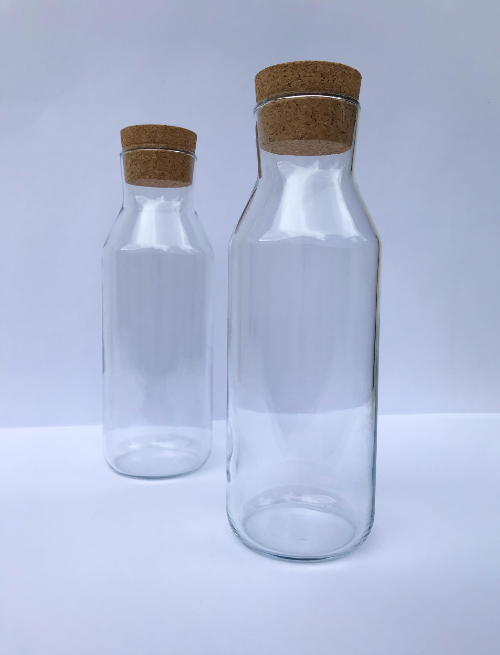 2 Clear Glass Carafe (34 Oz) With Cork Stopper - Hot and Cold Water Pitcher – Tea - Coffee Maker - Iced Tea - Wine Carafe - Juice Carafe - Glass Food Carafe - Cereal - Rice - Lentil - Beans.