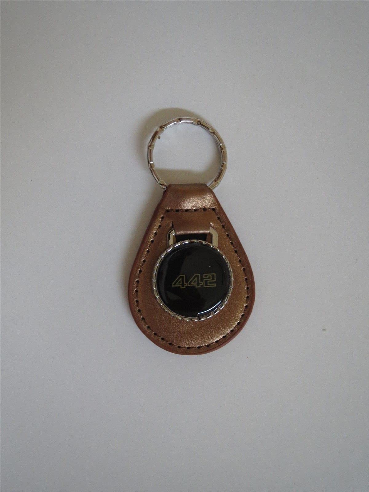 1970's 1986 1987 OLDS 442 4-4-2 GOLD/BLACK LOGO LEATHER KEYCHAIN - GOLD
