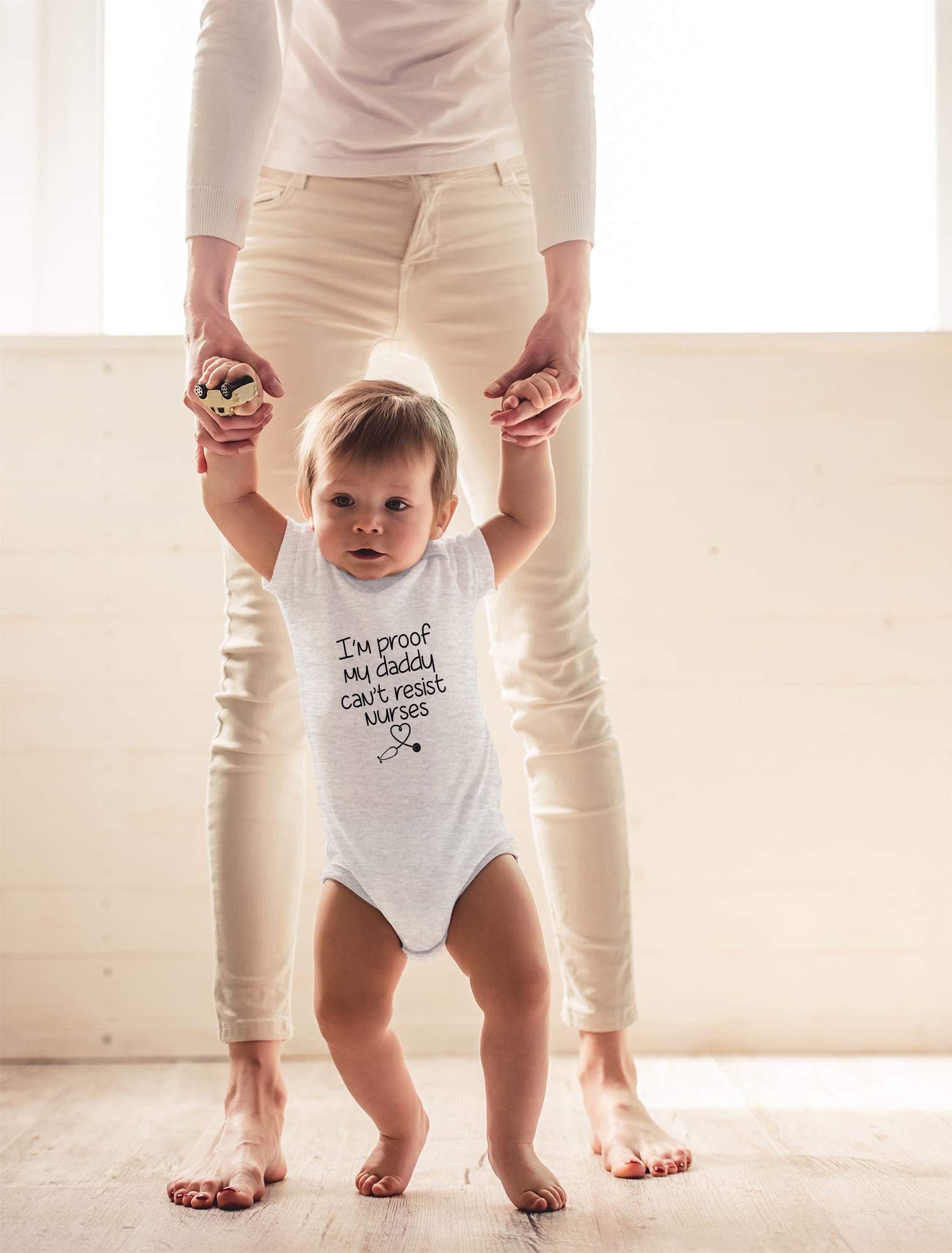 CBTwear I'm Proof My Daddy Can't Resist Nurses Baby Bodysuit Funny Infant Outfit Unisex Comfy Romper (Newborn, Heather Grey)