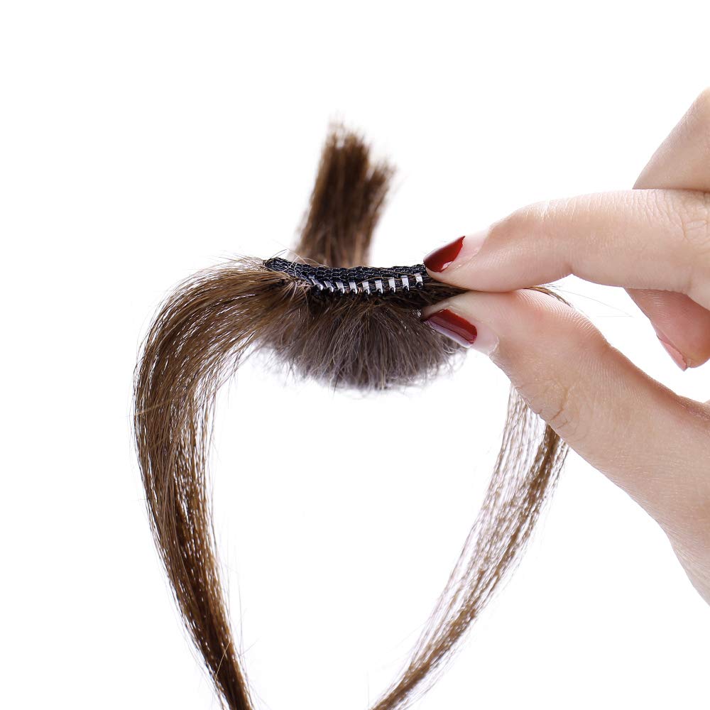 AISI QUEENS Clip in Bangs Real Human Hair Bangs Hair Clip on Bangs for Women Fake Bangs Fringe with Temples Bangs Clip Hair Extensions for Daily Wear (Wispy Bangs, Medium Brown)