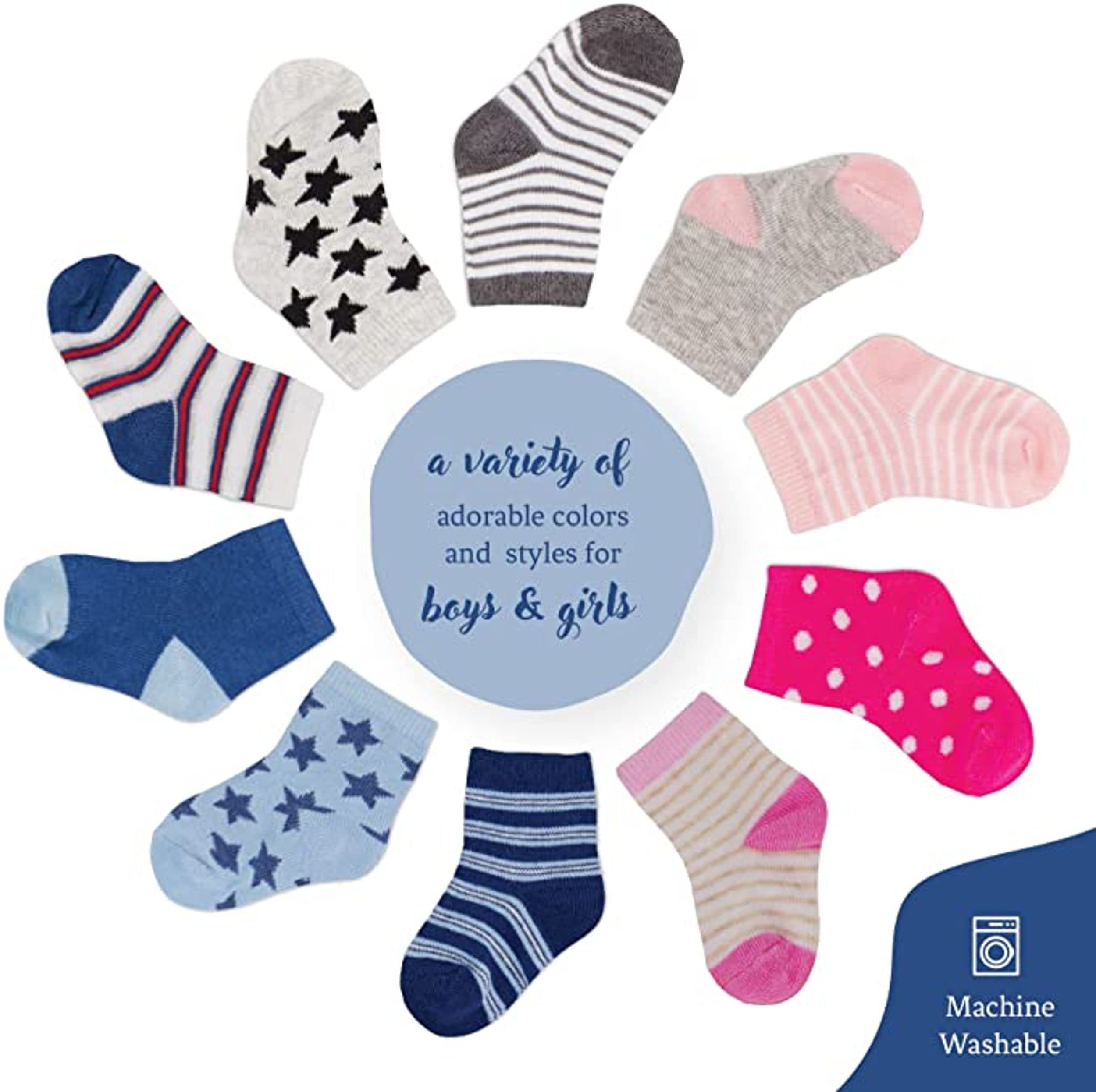 Rising Star Baby Socks for Boys & Baby Girl Newborn Socks - Crew Ankle Cotton Infant Socks 0-6, 6-12 months (8 pack)