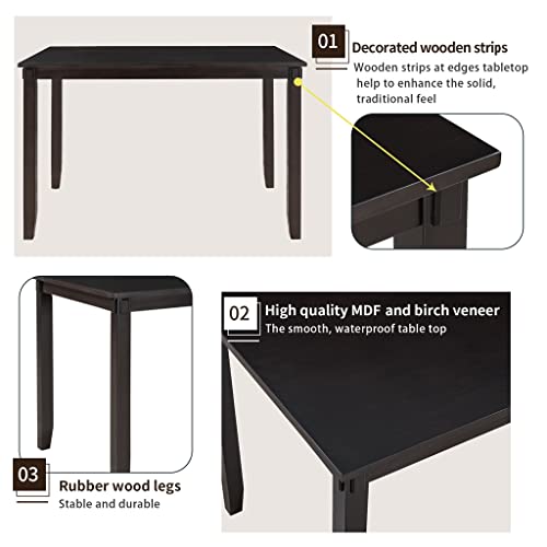 5 Piece Kitchen Dining Table Set 1 Wooden Table + 4 Chairs Set for Restaurant Espresso