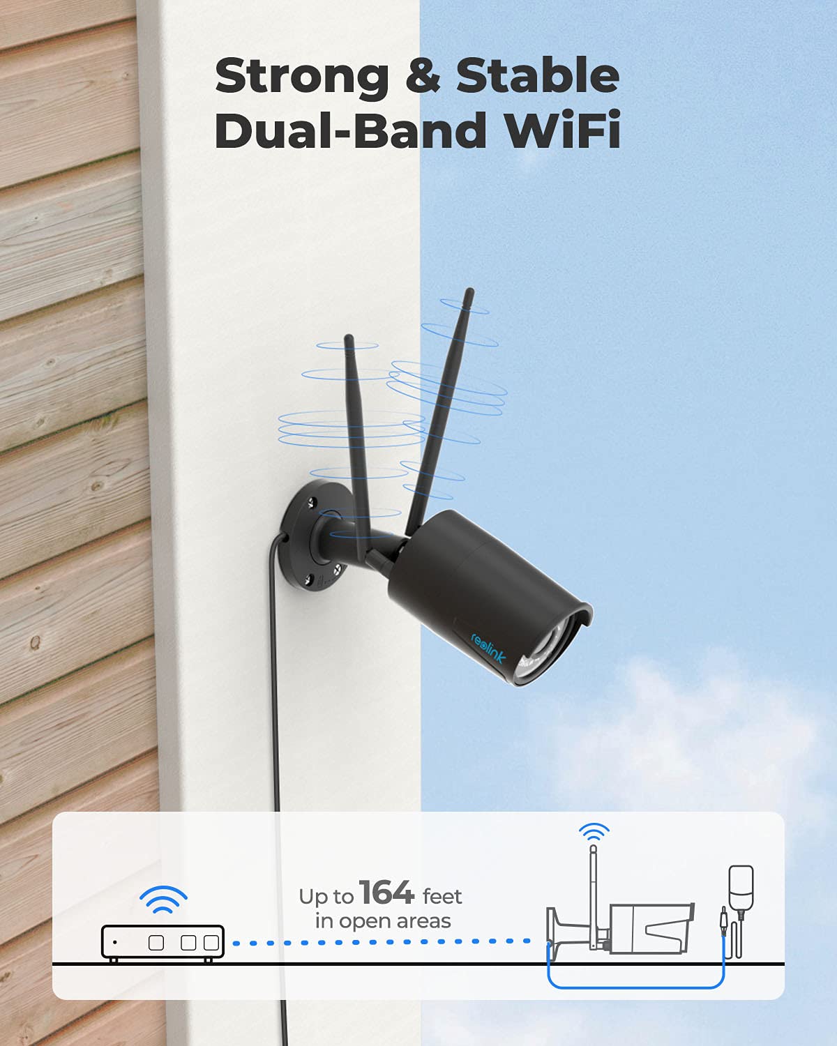 4MP WiFi OutdoorCam Bundle, White and Black, 2.4/5GHz WiFi, 100ft Night Vision, IP66 Waterproof, Smart Person/Vehicle Detection, Works with Google Assistant, RLC-410W