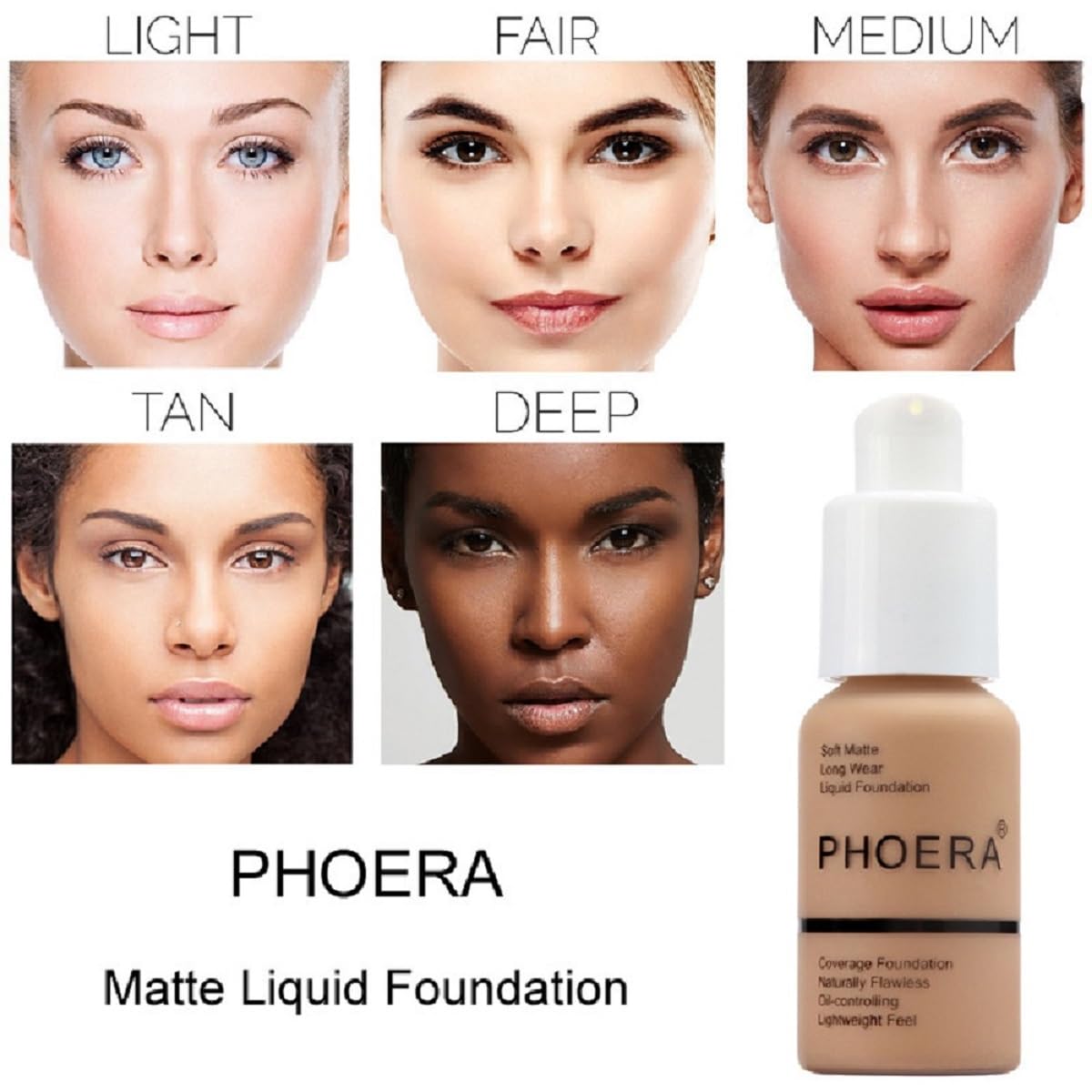 2 Pack PHOERA Foundation,Flawless Matte Liquid Foundation Makeup for Women。102 Nude-30m