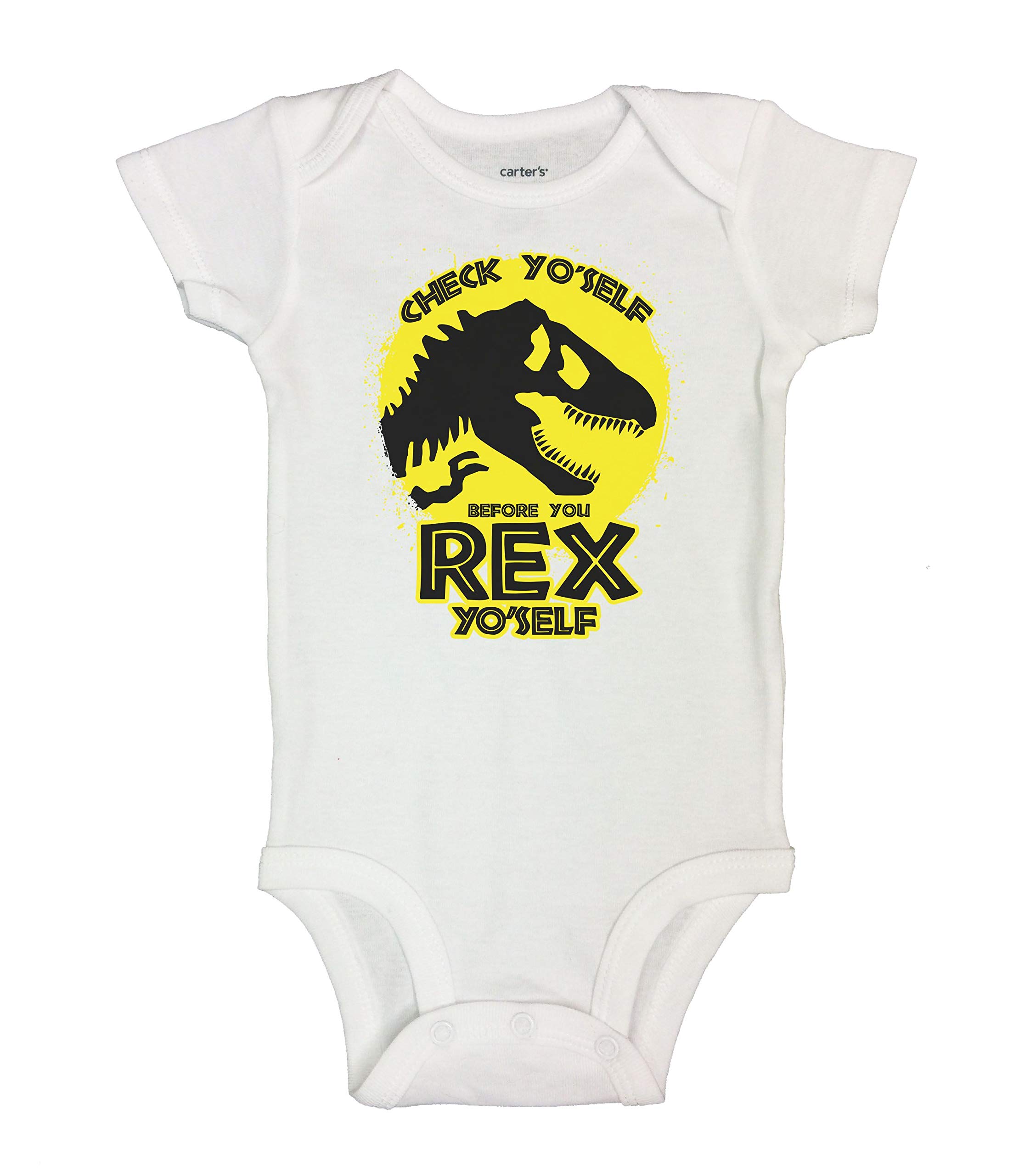 Cute Baby Bodysuits and Toddler Tees Check Yo'self T-Rex Funny Dinosaur Shirt Collection White