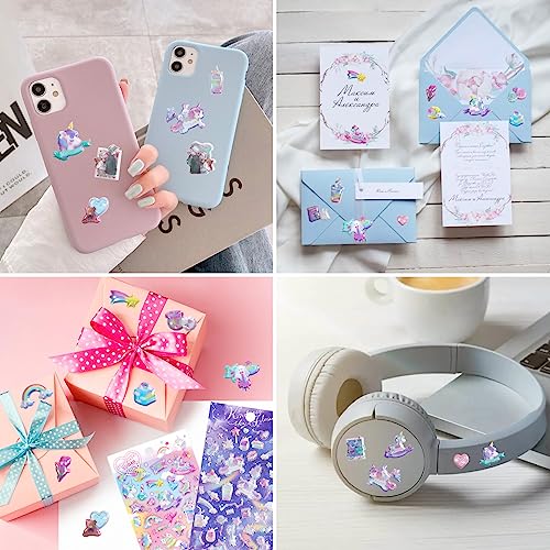 3D Puffy Unicorn Stickers for Girls Kids | Cute Sparkle Rainbow Stars Moons Clouds Candy Stickers for Phone Cases, Laptops, Party Favors | 4 Sheets.