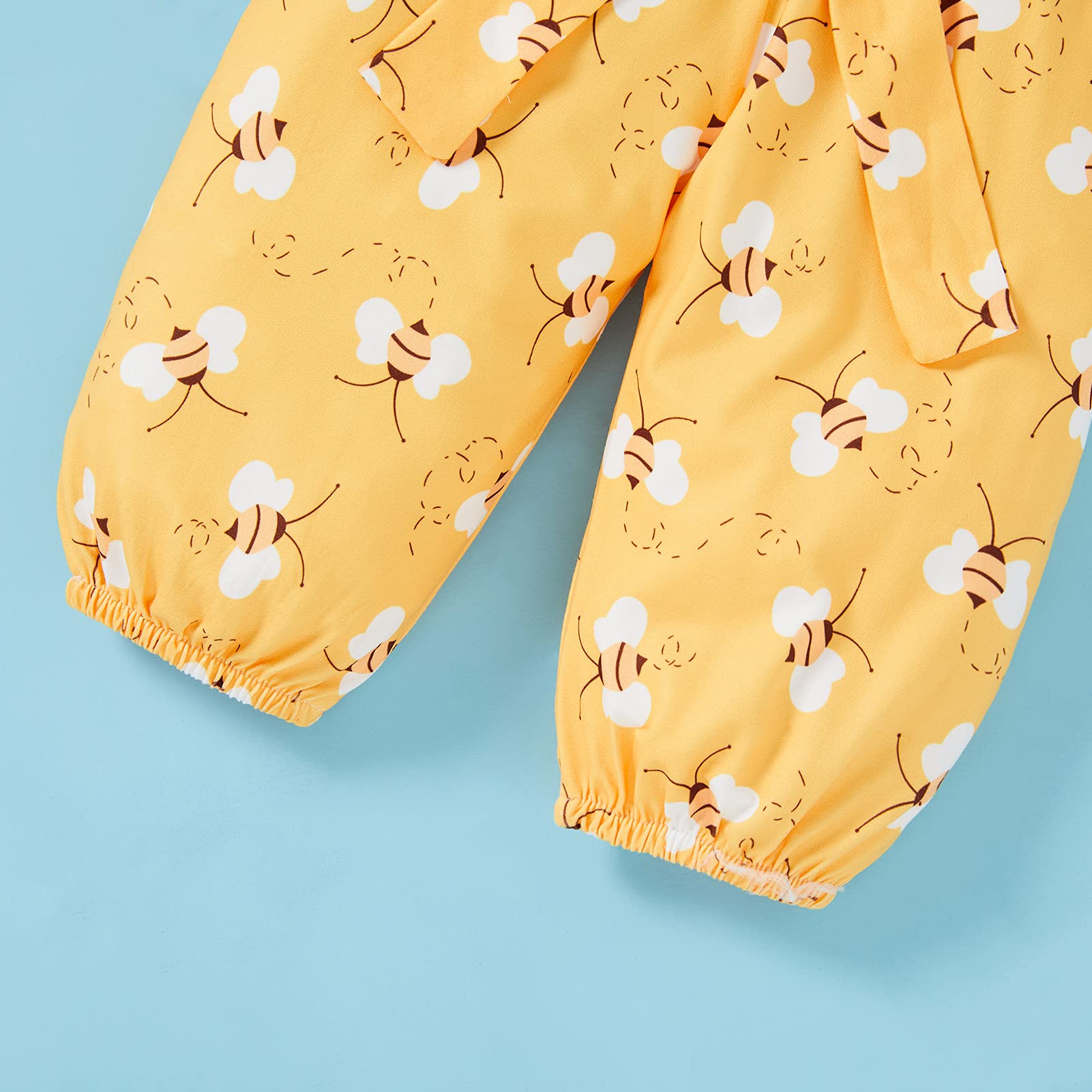 GRNSHTS Infant Baby Girl bumble bee clothes Letter Print Romper Honey Bees Pants Bowknot Headband Outfits Set(Yellow 2, 3-6 Months