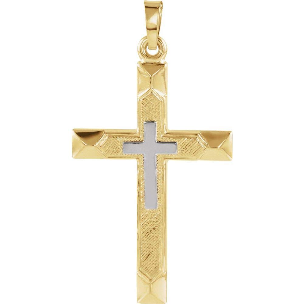 14k White and Yellow Gold Two Tone 29x19mm Hollow Cross Crucifix Charm Pendant (29mm x 19mm)