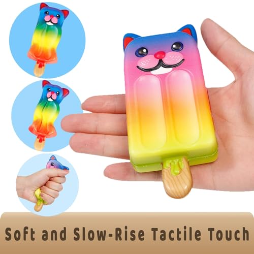 Anboor 2pcs Popsicle Cat Squishies Toys Squeeze Sets Kawaii Slow Rising Scented Kid Toys Cute Animal Collect