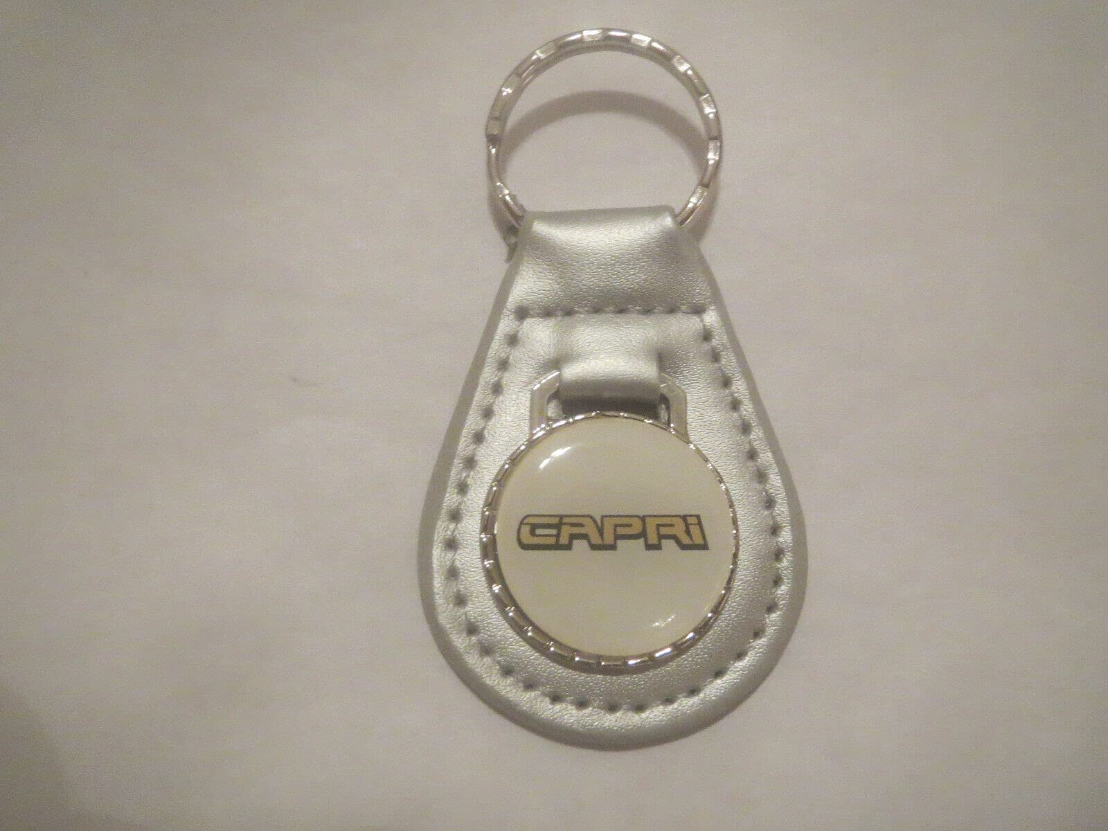 1980's 1990's CAPRI LETTERING EMBLEM LOGO LEATHER KEYCHAIN - SILVER