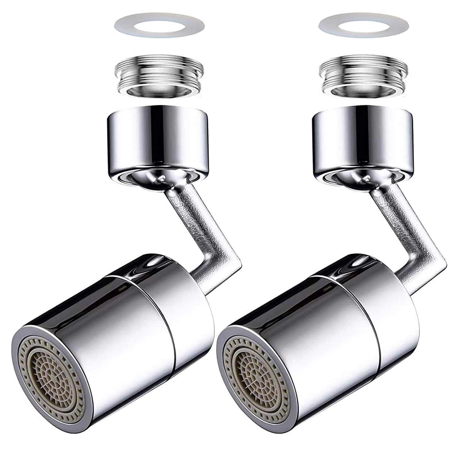 2 Pack Dual-Function 2-Flow Sprayer Faucet Head, 720 Degree Swivel Faucet Aerator, Large-Angle Rotating Splash Filter Faucet, Faucet Replacement Part-55/64-27UNS Inch Female Thread Faucet
