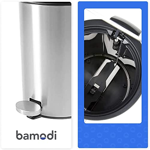 Bamodi Bathroom Bin 3L โ Bathroom Bins with Lids โ Small Pedal Bin for Bathroom, Toilet, Restroom โ Stainless Steel Rubbish Waste Trash Can with Removable Inner Bucket (Silver)