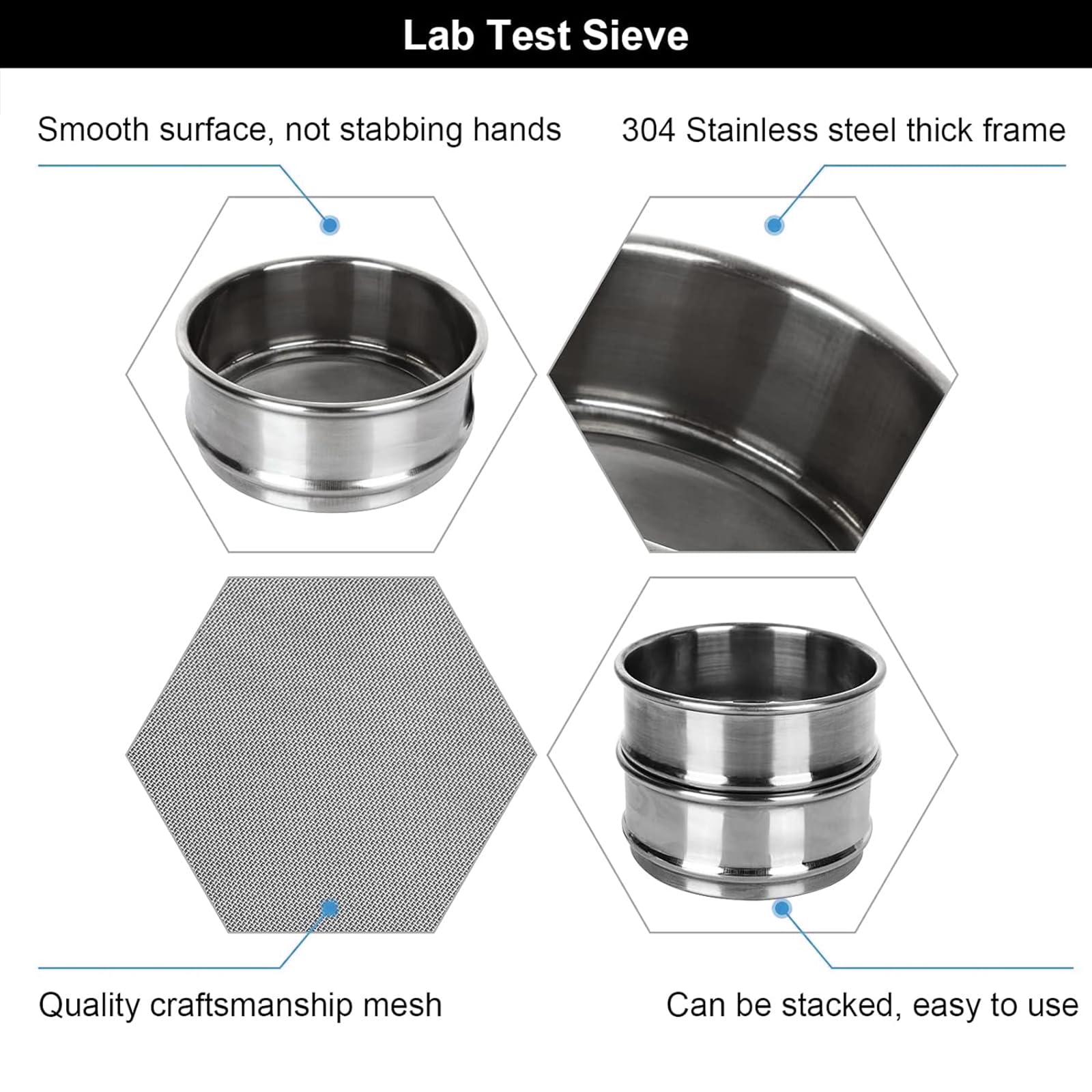 2 PCS Lab Sieves 304 Stainless Steel Test Sieves 100 Mesh 0.154mm + 10 Mesh 2mm Aperture Lab Standard Test Sieve φ10cm/4”Dia Economy Test Sieve for Industrial Laboratory
