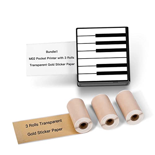 Phomemo M02 Pocket Printer - with 3 Rolls Transparent Gold Paper, Compatible with iOS + Android for Plan Journal, Study Notes, Art Creation, Work, Gift