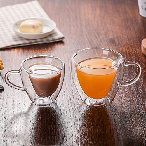 Heart Shaped Espresso Cups Set Of 2-Double Wall Glass Coffee Cup Insulated Mugs With Closed Handle-Heat Resistant Glass Espresso Drinkware - Perfect To Keep Your Espresso Hot