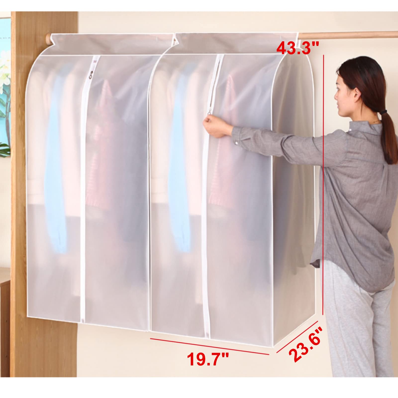 43'' Extra Large Clear Hanging Garment Bags for Closet Storage Bottom Enclosed Garment Rack Cover Sealed Wardrobe Clothes Protector for Coats, Suits, Dresses (Rack not Included), 2 Packs