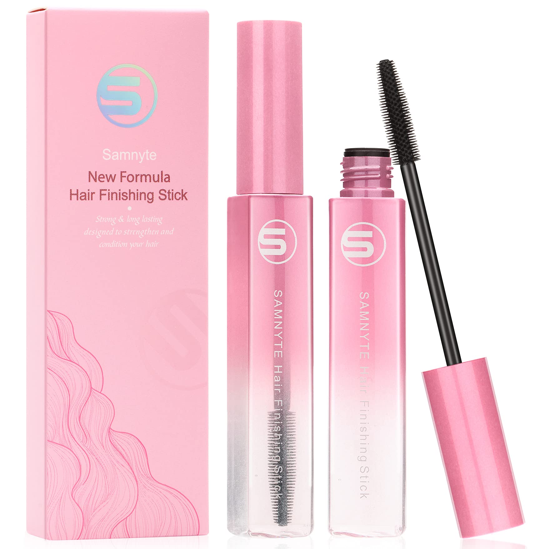 Hair Finishing Stick, 2pcs Hair Mascara for Flyaway Tamer, Fly Away Hair Tamer Stick for Enhance Gloss of Hair, Anti Frizz Broken Hair Baby Hair Flash Moment Flyaway Stick, Non-Greasy (pink)by Samnyte